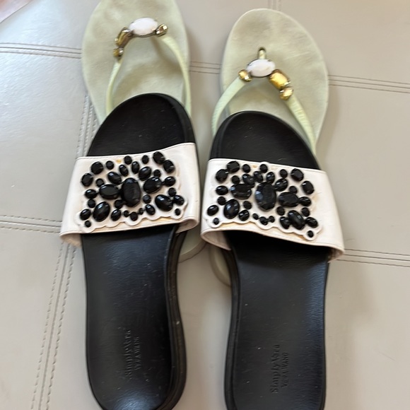 Shoes | 2 Prs Of Jeweled Sandals Black And White Are Vera Wang Mint ...